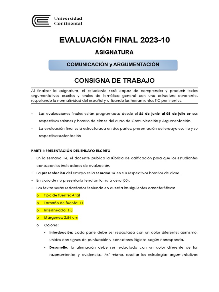 Consigna para La Evaluación Final 2023-10 | PDF | Ensayos