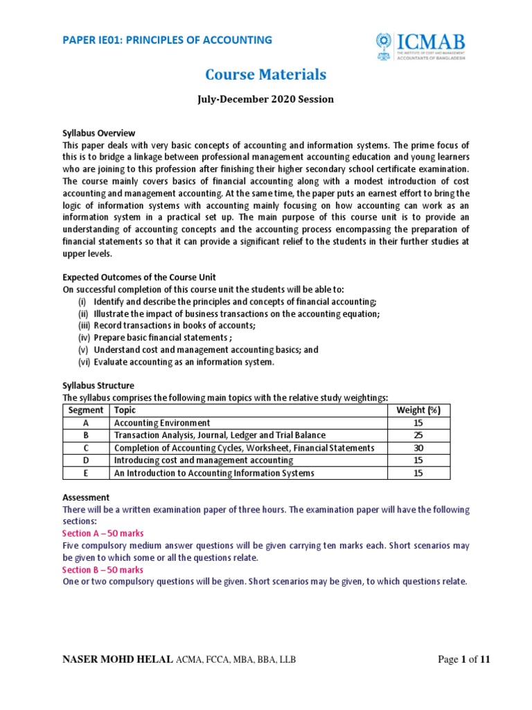 IE01-PAC Lecture Sheet 01 (Class 1-2) | PDF | Financial Statement ...