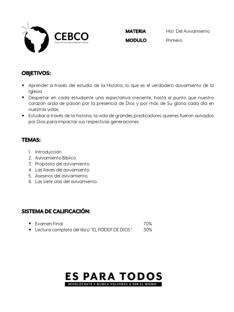 Bosquejo Historia Del Avivamiento | PDF | Religión y espiritualidad