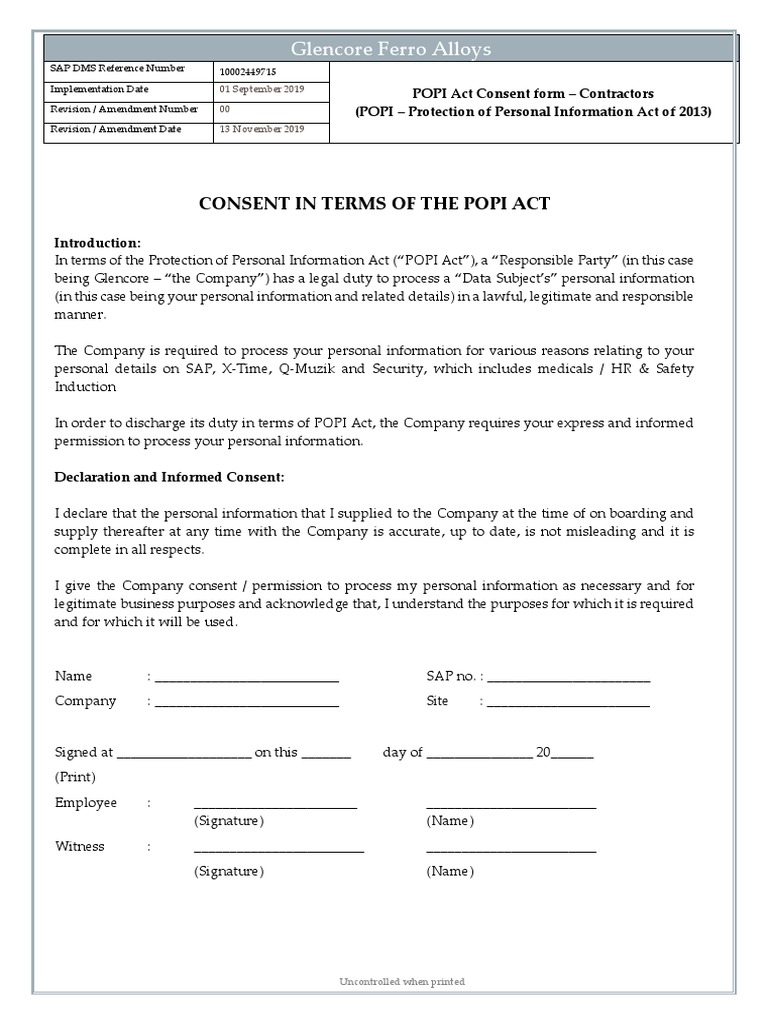 13.a POPI Act Consent Form | PDF
