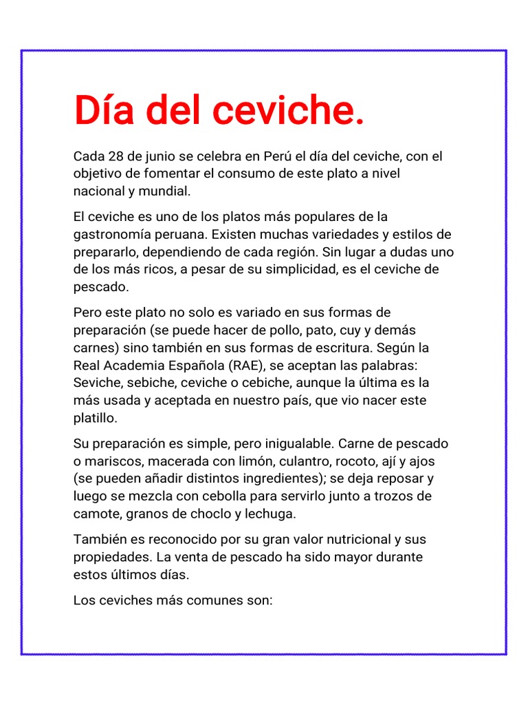 Celebración del Día del Ceviche en Perú | PDF | Cocina, comidas y vino ...