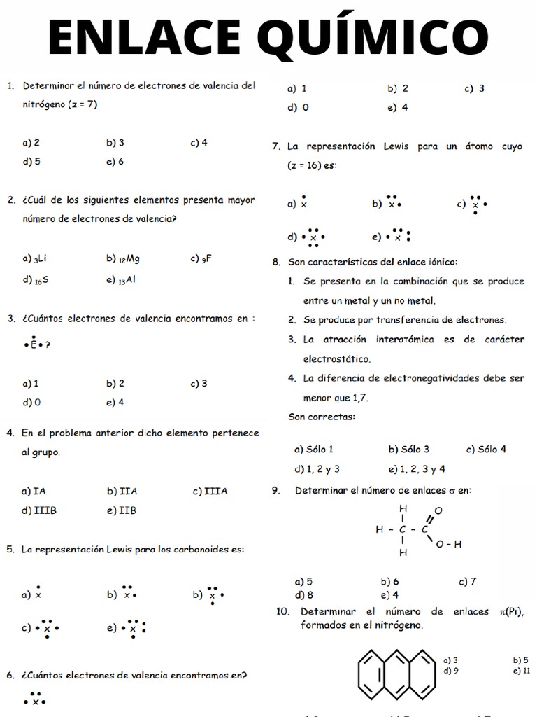 Enlace Químico Ejercicios Pdf