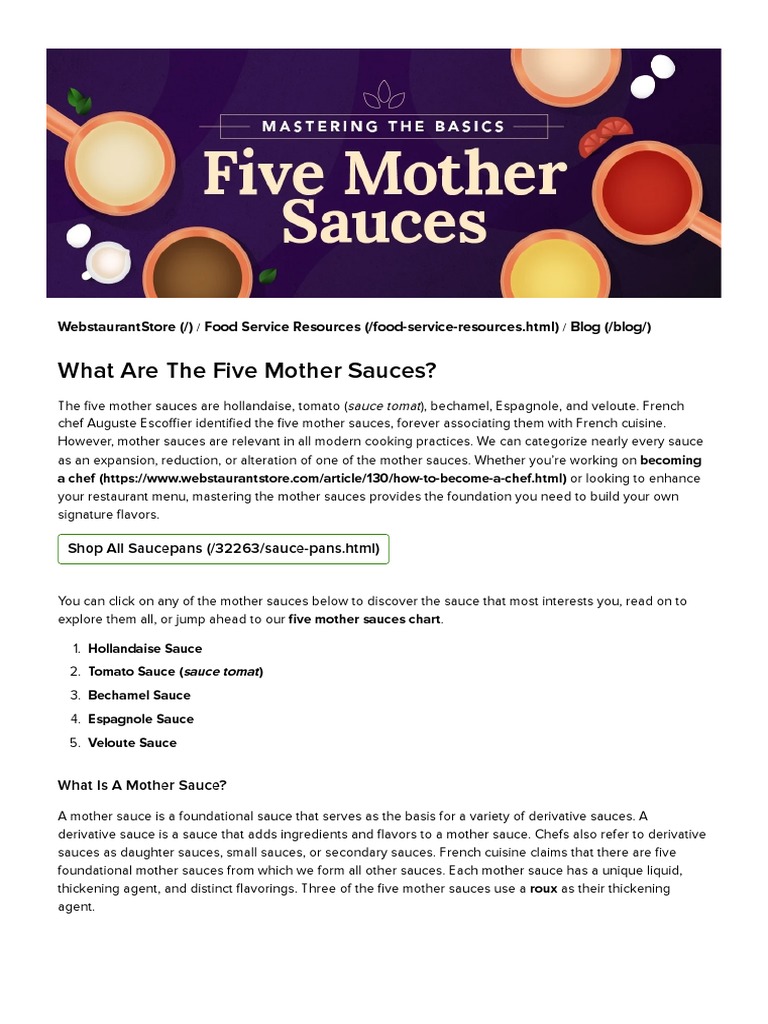 Understanding the Five Mother Sauces | PDF | Tomato Sauce | Sauce