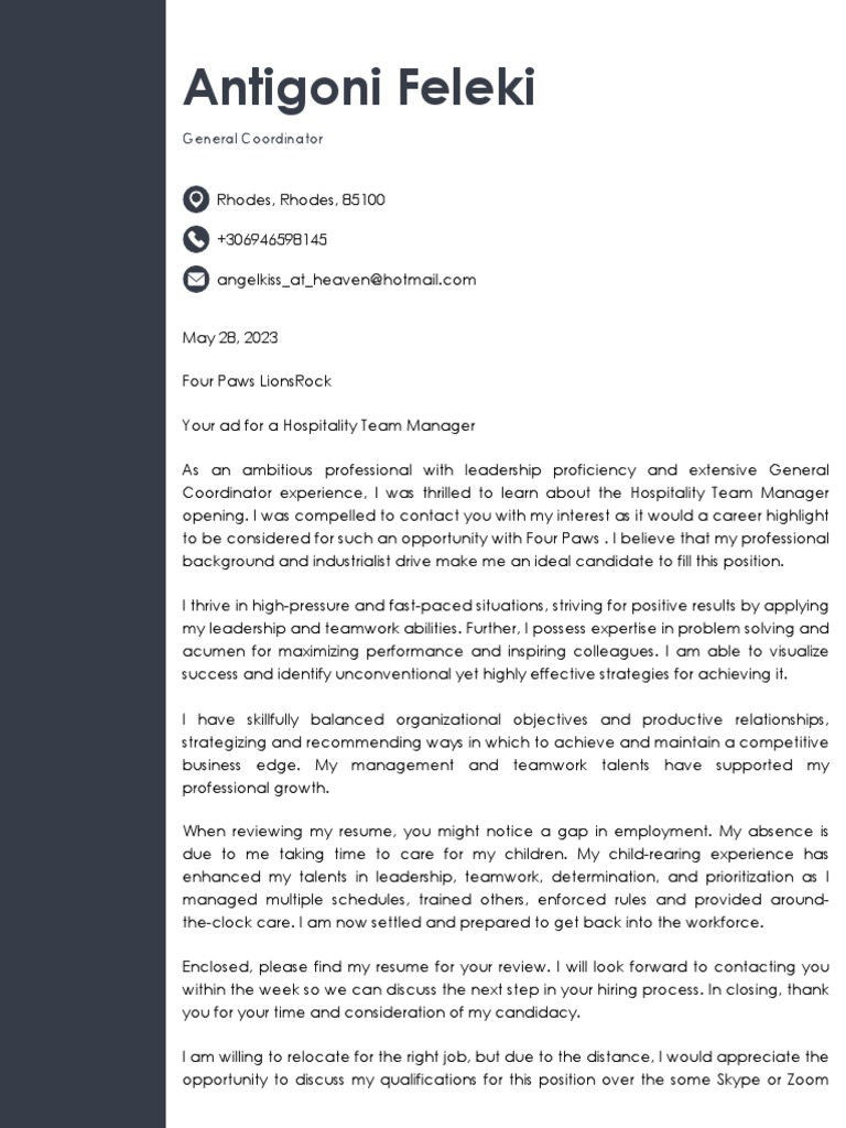 Antigoni Feleki CoverLetter | PDF