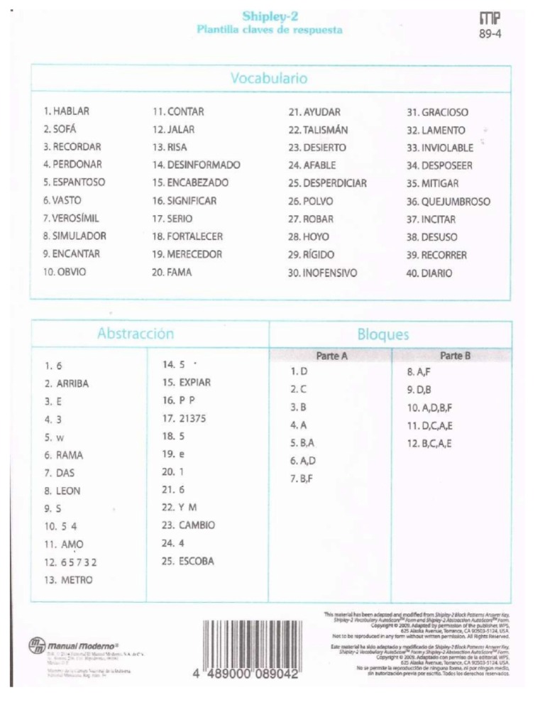 Shipley 2 Hojas Re Respuesta | PDF