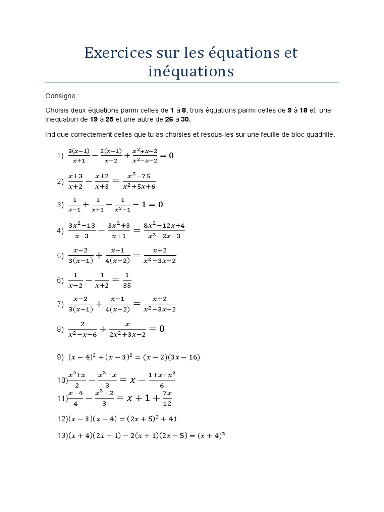 Rappel Exercices Sur Les Équations Et Inéquations 54 | PDF
