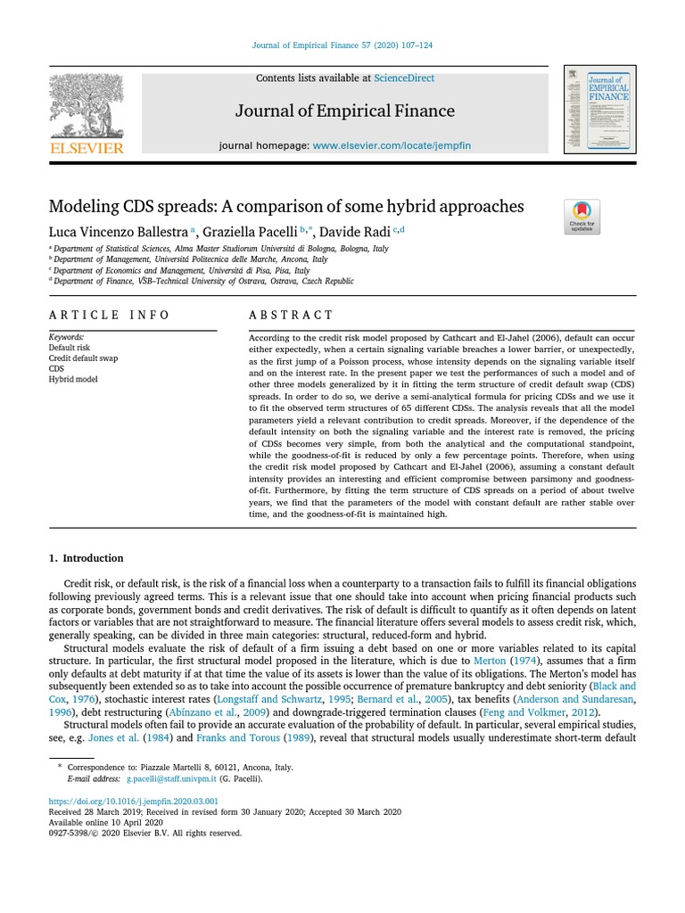 Modeling CDS Spreads A Comparison of Some Hybrid Approaches | PDF ...