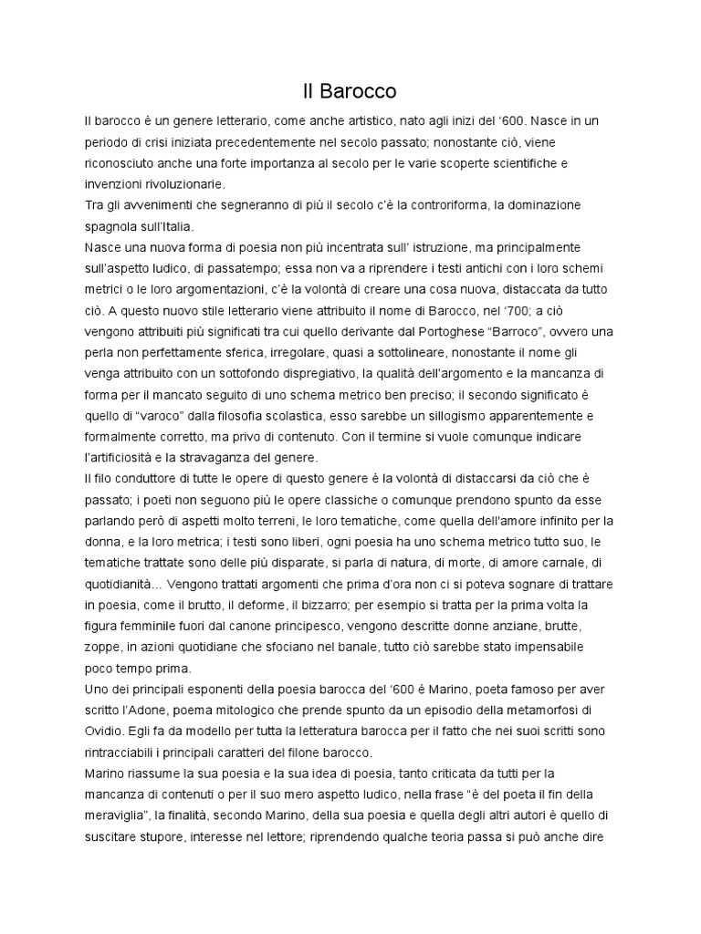 Lorenzo Bosazzi - IL BAROCCO: Trattazione Breve | PDF