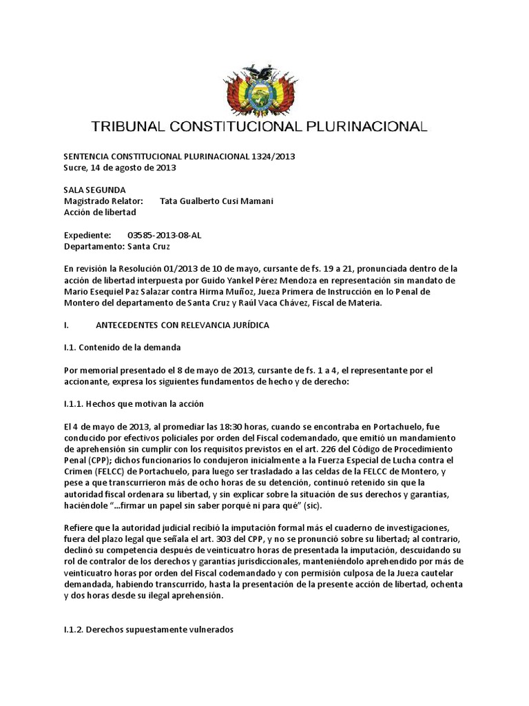 SCP 1324-2013 - in - 1324-2013 | PDF | Habeas corpus | Caso de ley