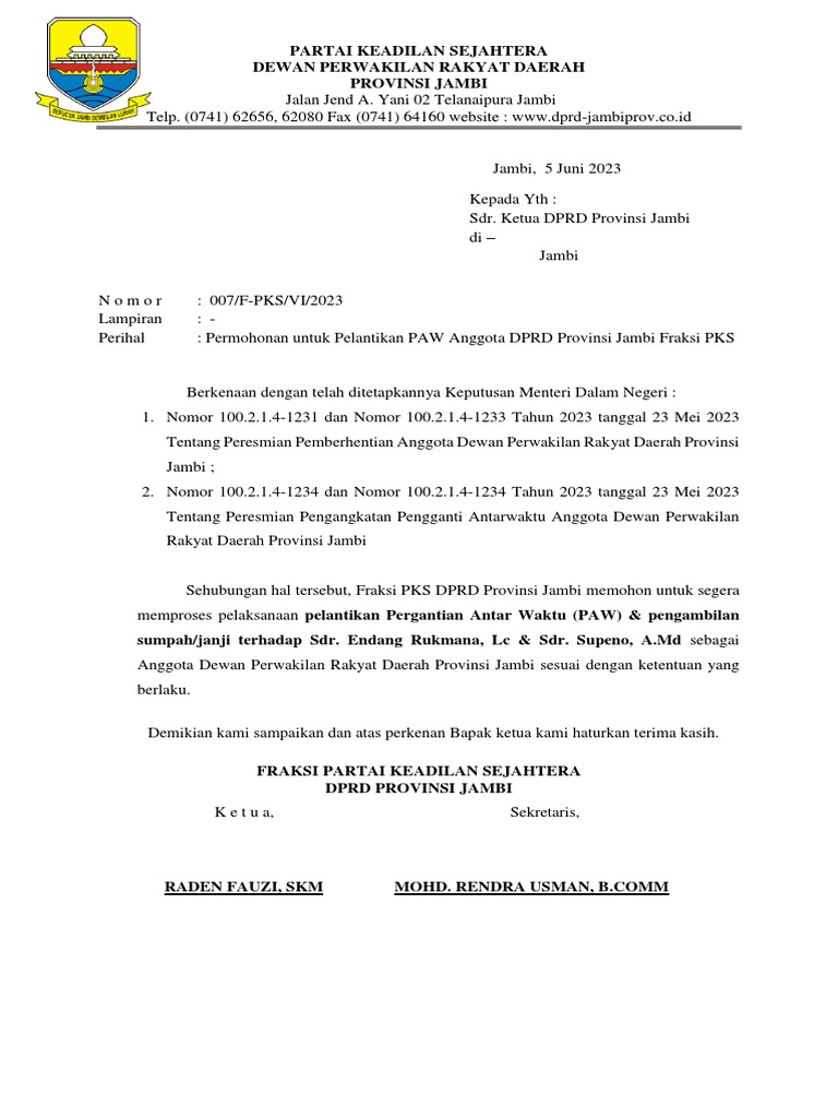 Surat Permohonan Pelantikan Paw | PDF