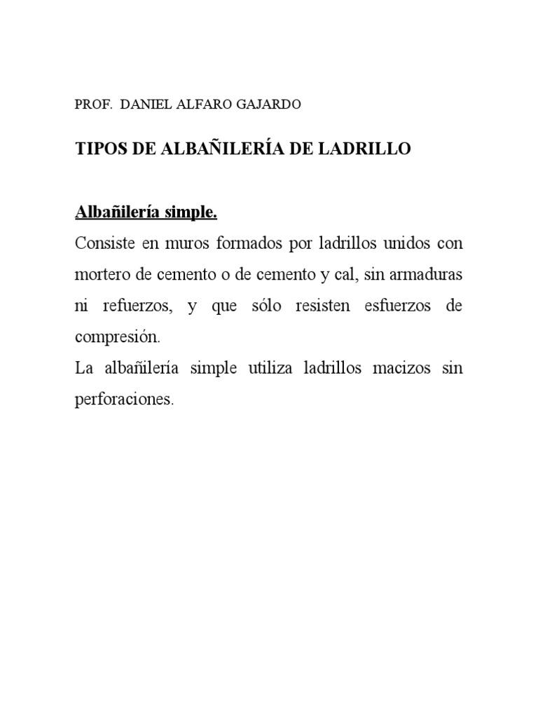 Tipos Alba Ileria Pdf Mortero Albañilería Materiales De Construcción