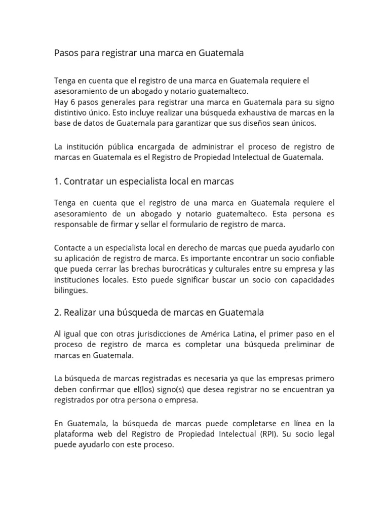 Pasos para Registrar Una Marca en Guatemala | PDF | Marca comercial ... Pasos para Registrar Una Marca en Guatemala | PDF | Marca comercial ...