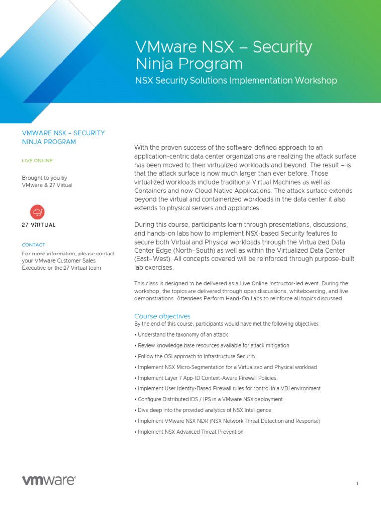 VMware NSX - Security Ninja Program Datasheet | PDF | Virtualization | Computer Science