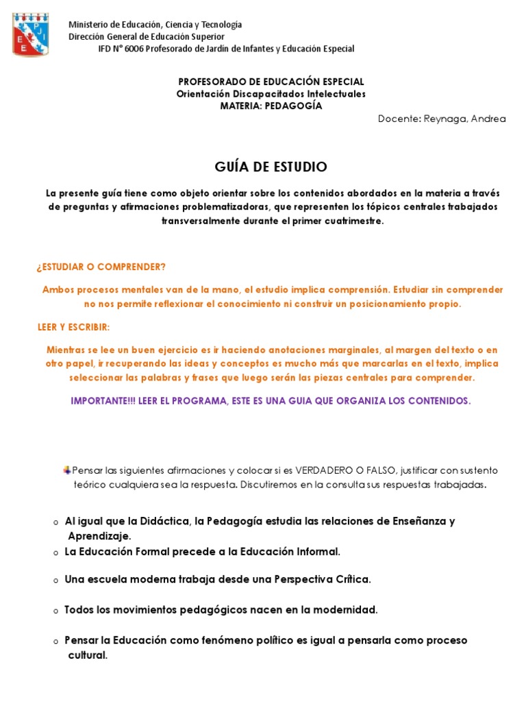 Pedagogía GUÍA PRE EXAMEN FINAL Andrea Reynaga | PDF | Pedagogía | Maestros