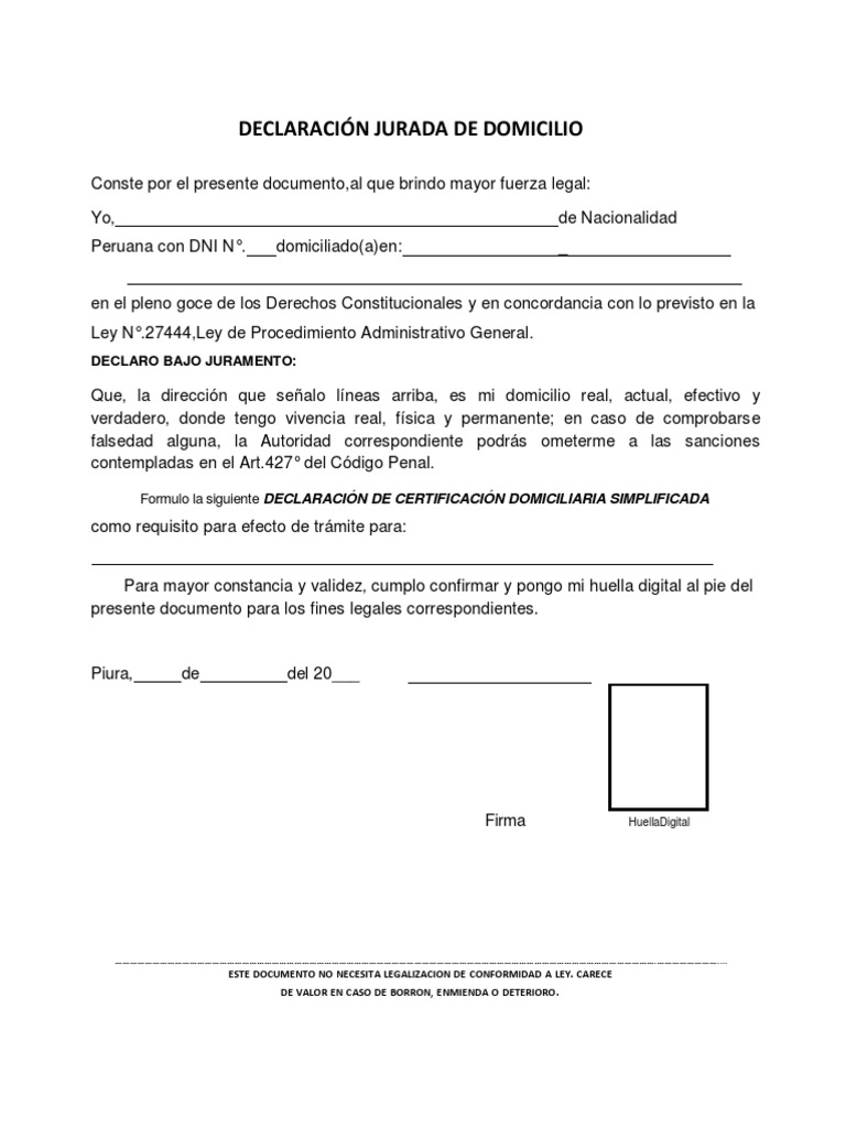 Formato Declaracion Jurada Domicilio PDF | PDF