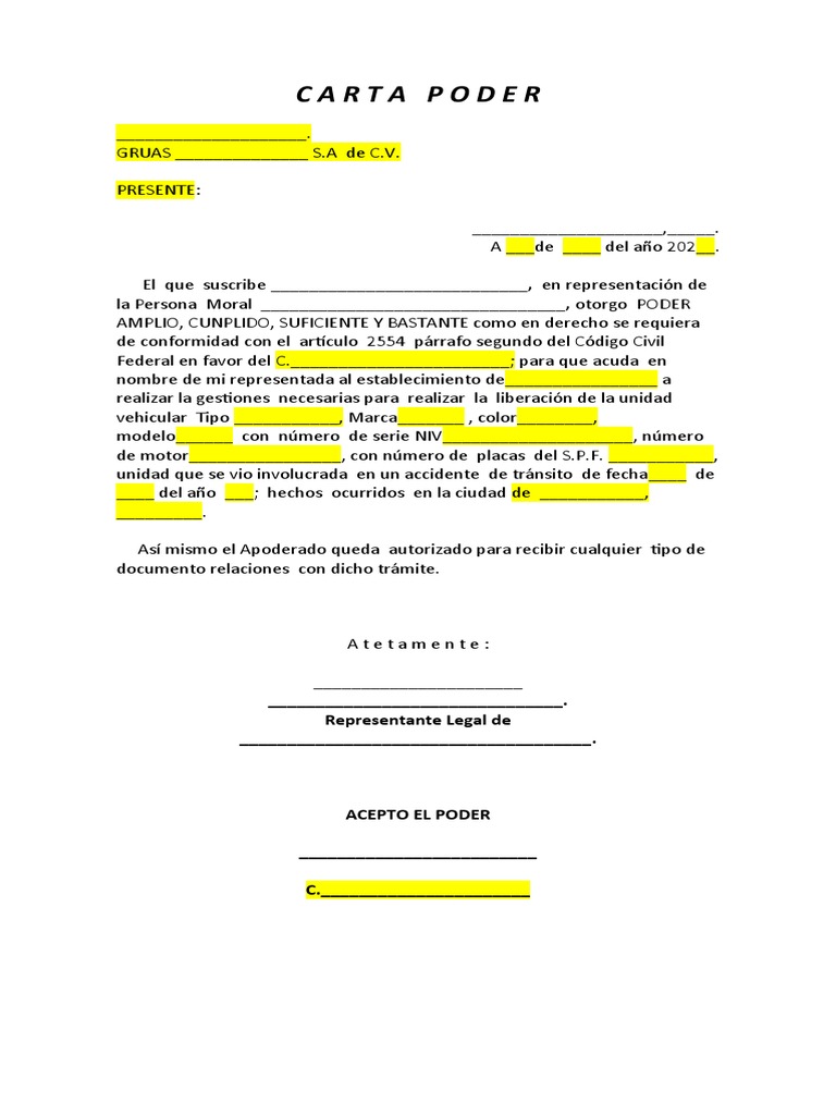 Carta Poder para Liberación Vehicular | PDF | Finanzas y dinero | Derecho