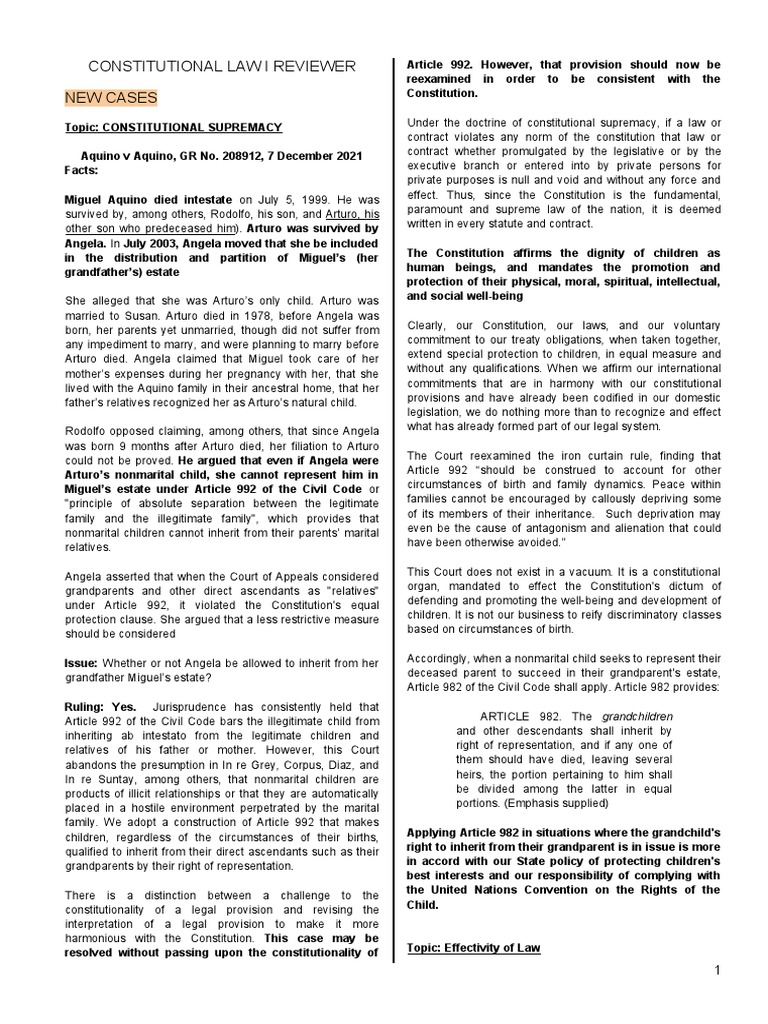 Reviewer For Consti Law 1 | PDF | Certiorari | Treaty