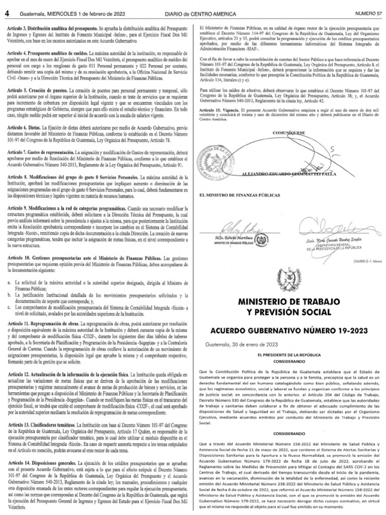 Acuerdo Gubernativo 19-2023 Deroga El A.G. 179-2022 | PDF