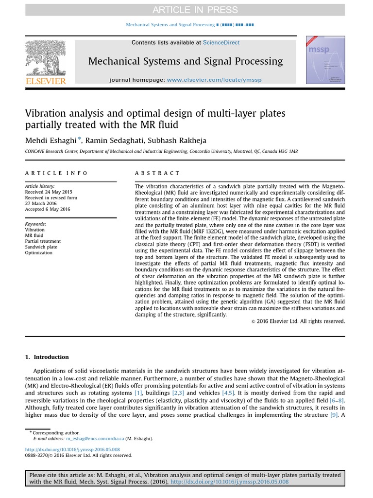 Mechanical Systems and Signal Processing | PDF | Viscoelasticity | Young's Modulus