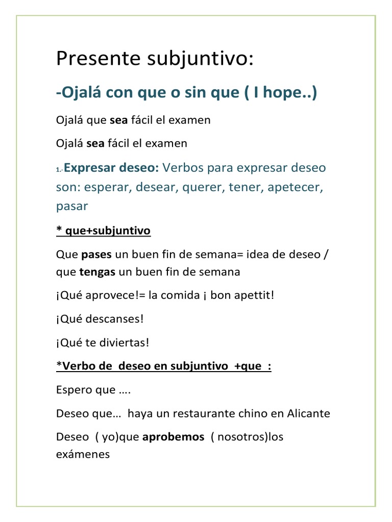 Uso del Presente Subjuntivo en Español | PDF