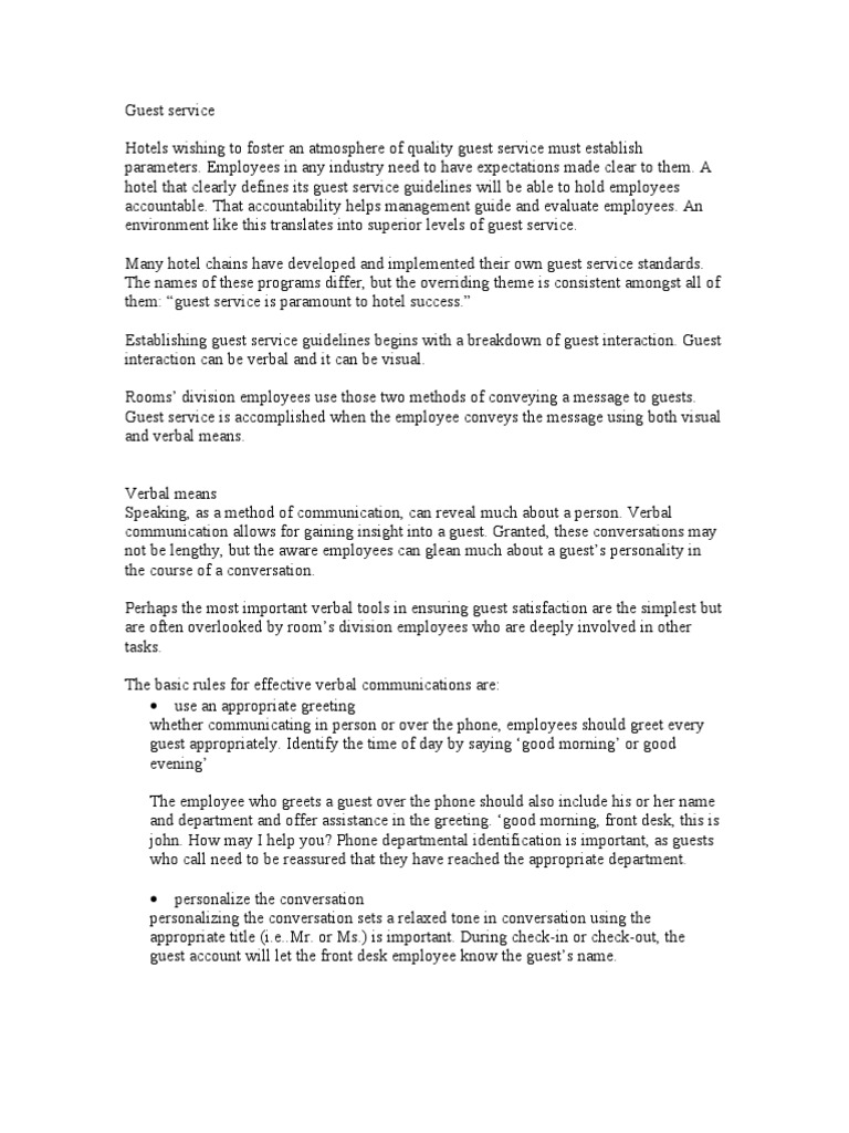 Guest Service | PDF | Body Language | Nonverbal Communication