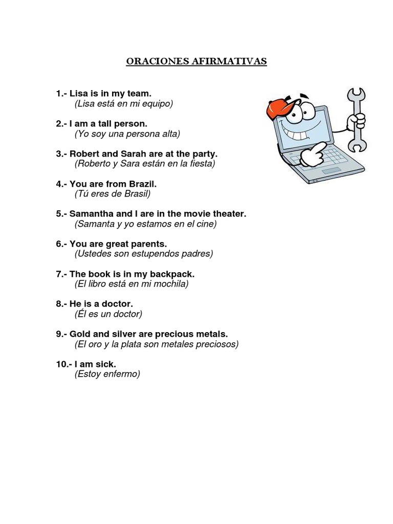 Tarea 5 30 Oraciones Afirmativas Negativas Pasado Simple Pdf