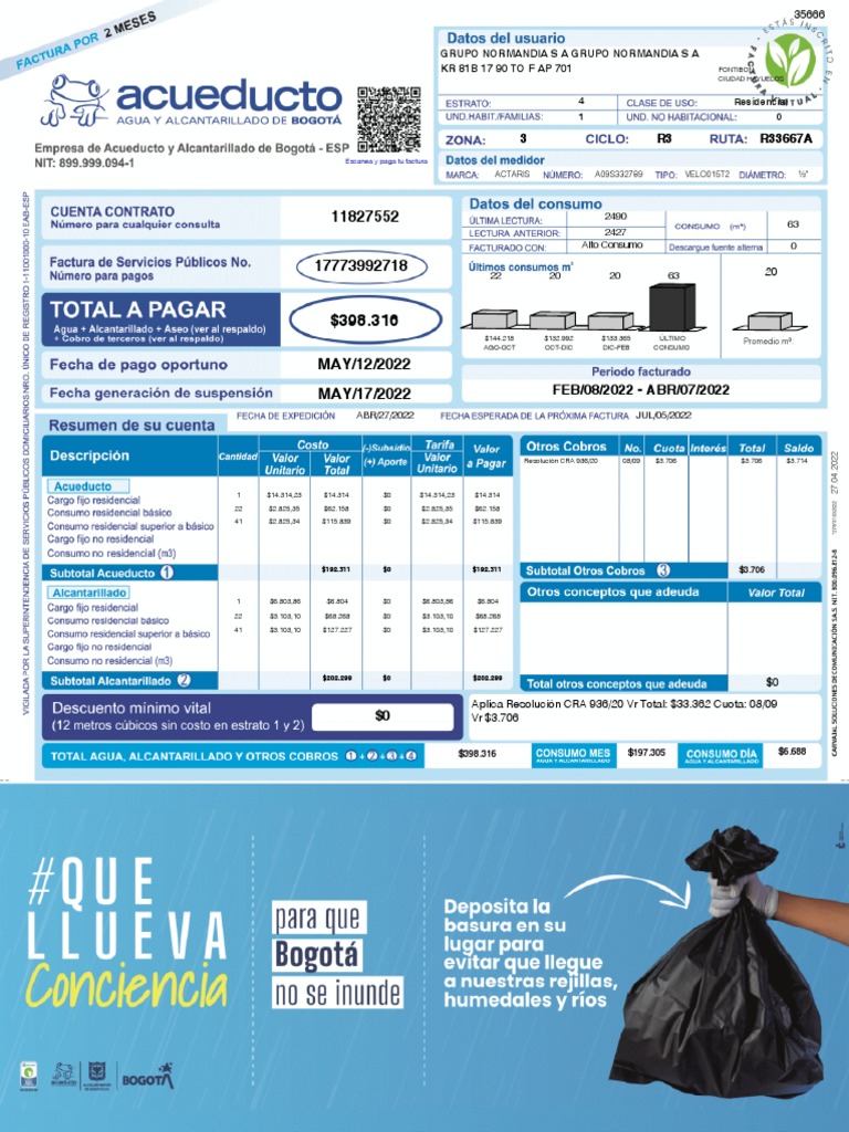 Factura EAAB Residencial 2022 | PDF