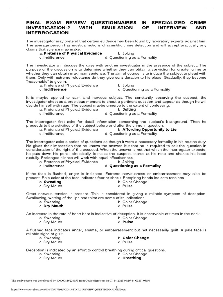 Cdi 3 Final Review Questionnaires | PDF | Search And Seizure | Search Warrant