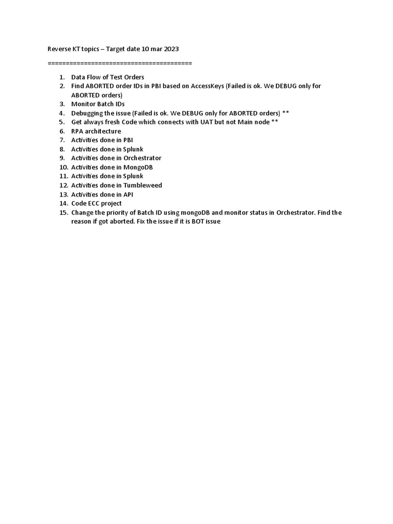 Reverse KT Session Topics Overview | PDF | Technology & Engineering