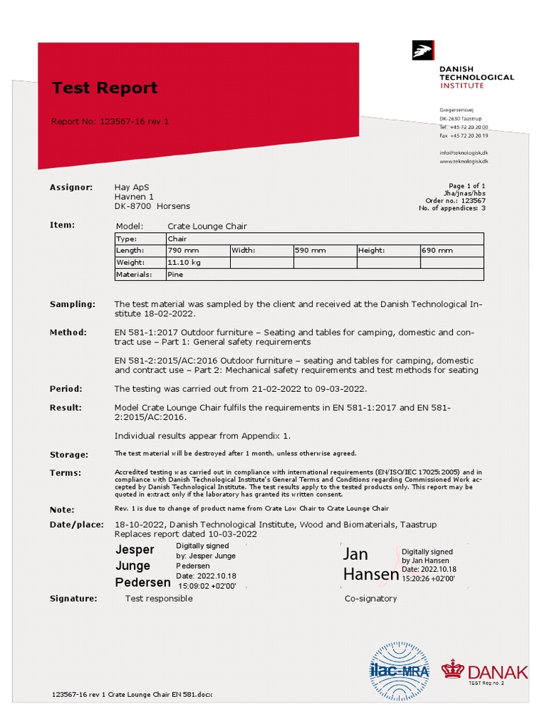 Crate Lounge Chair EN 581-1 Test Report | PDF