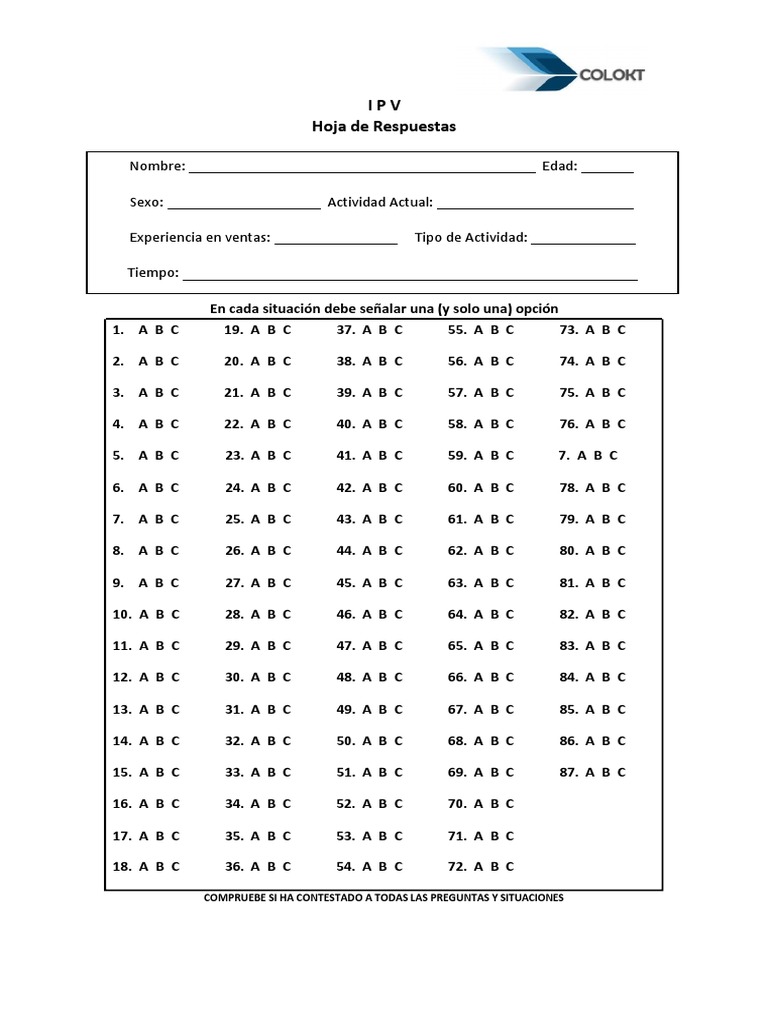 Hoja de Respuestas para Examen ABC | PDF