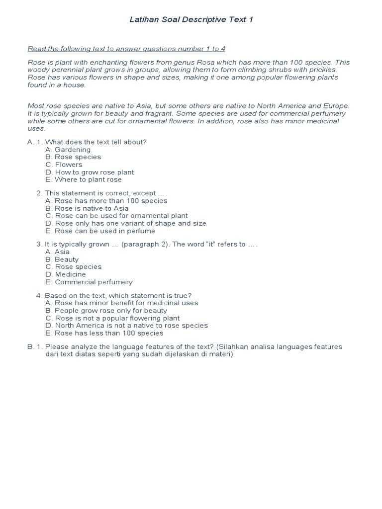 Latihan Soal Descriptive Text 1 | PDF
