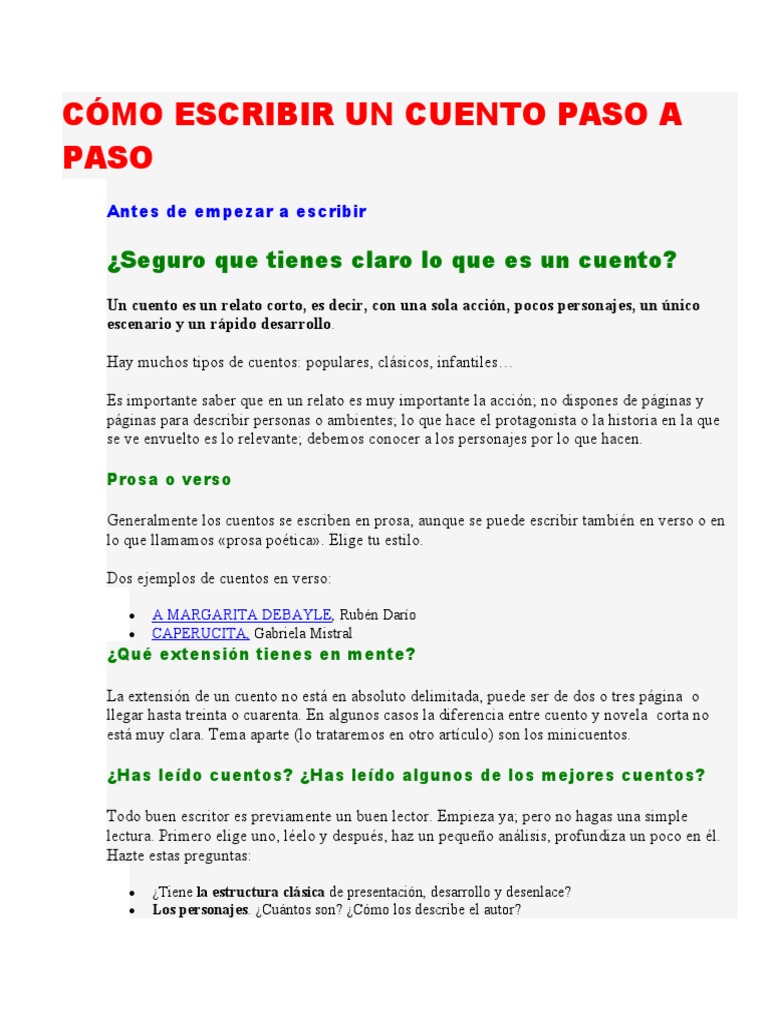 Escribir un cuento: guía paso a paso | PDF | Cuentos