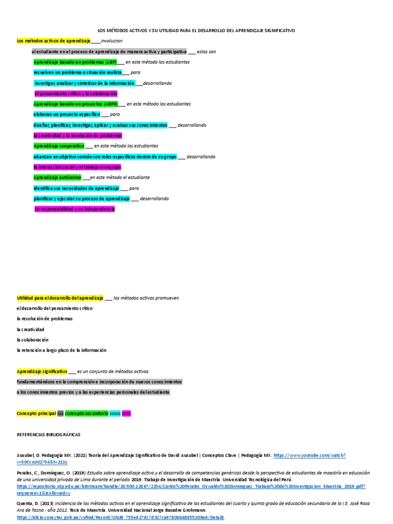 Los Métodos Activos y Su Utilidad para El Desarrollo Del Aprendizaje ...