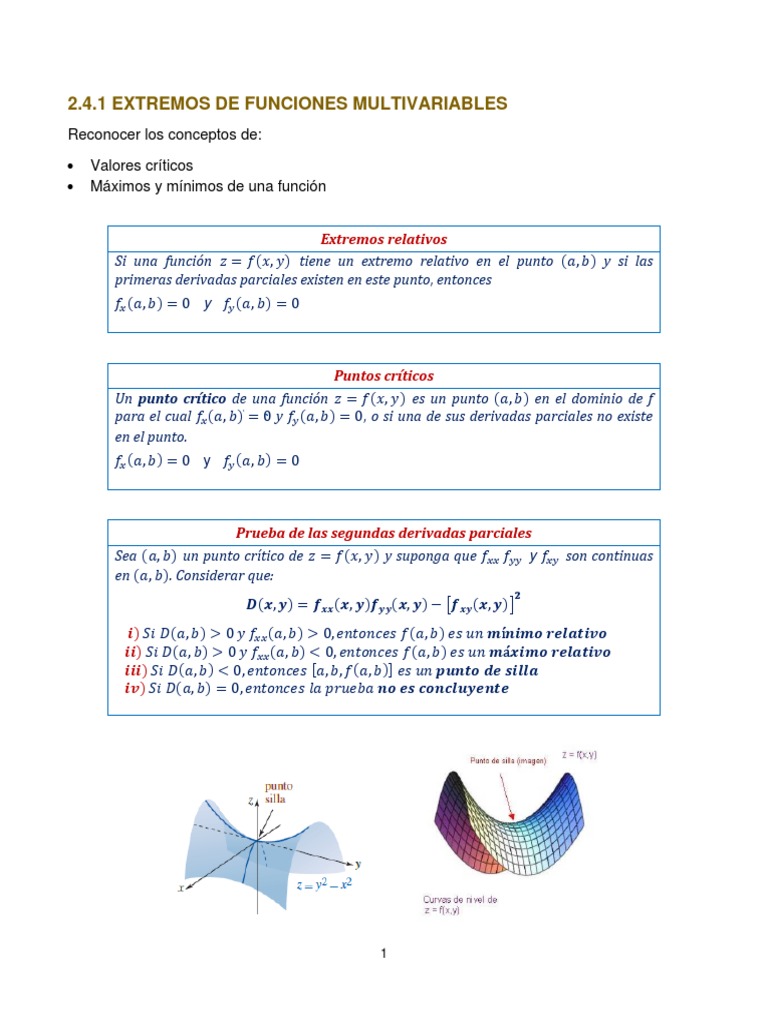 2.4.1 - Extremos de Funciones Multivariables | PDF | Funciones y mapeos | Física Matemática
