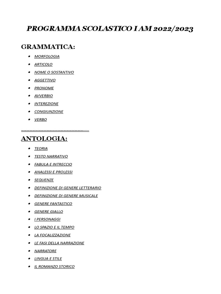 Programma Svolto Di Lingua e Letteratura Italiana 2022 2023 2 | PDF