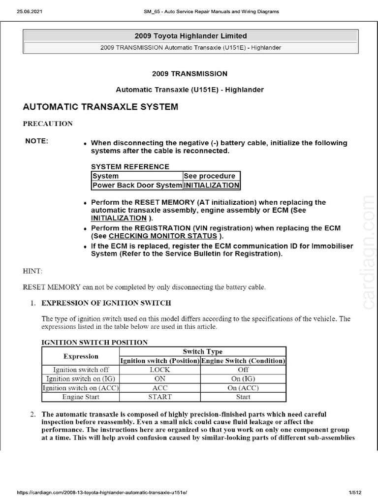 Toyota Highlander 08-13 Automatic Transaxle (U151E) | PDF