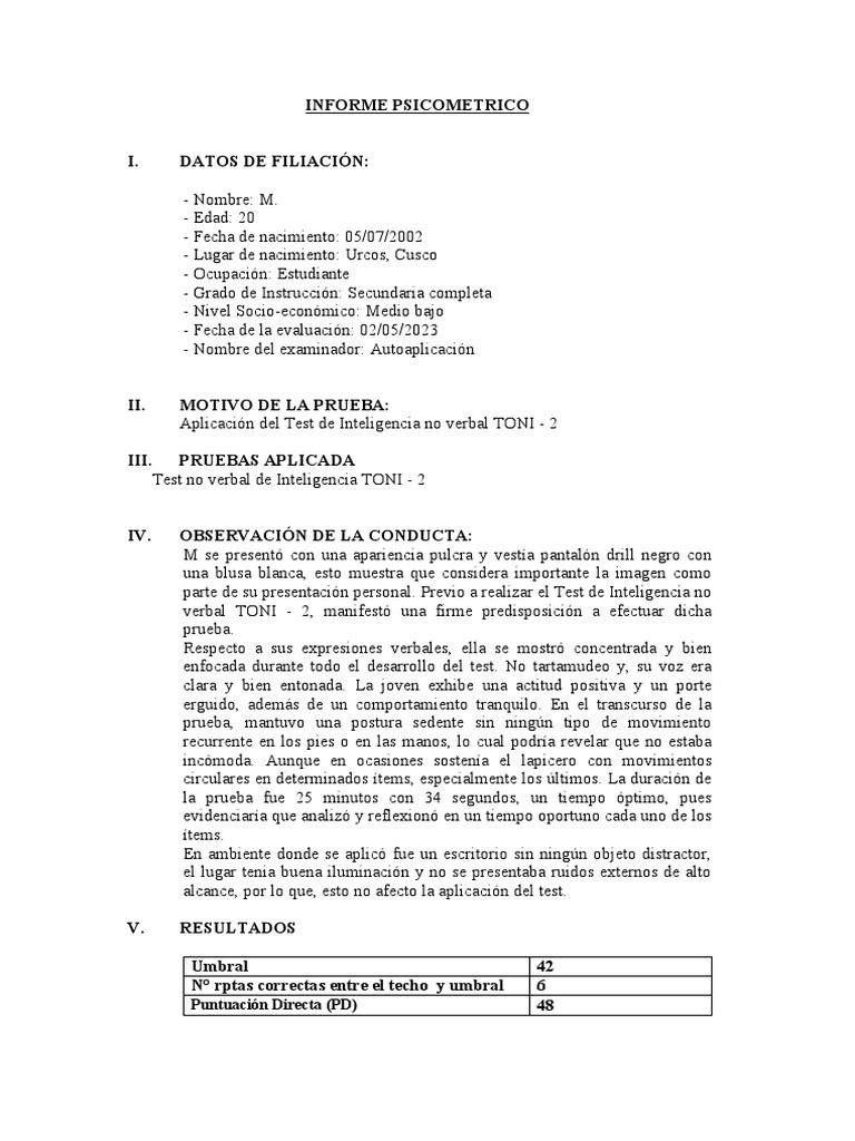 Casi Informe-Del-Test-Toni-2 | PDF | Cociente de inteligencia ...