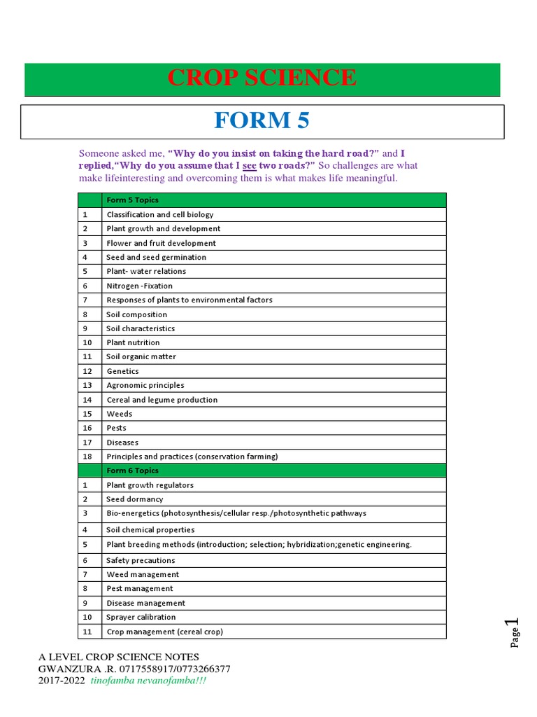 Crop Sci Notes 2018 Gwanzura - 063350 | PDF | Cell Membrane ...