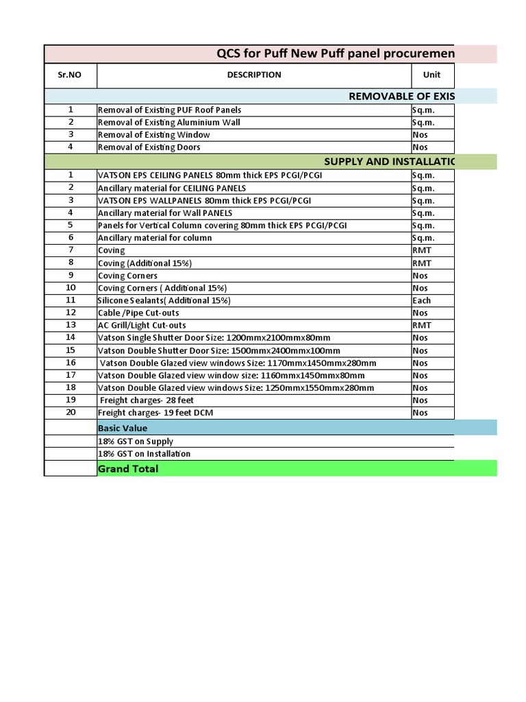 QCS For Puff Panel | PDF | Window | Taxes