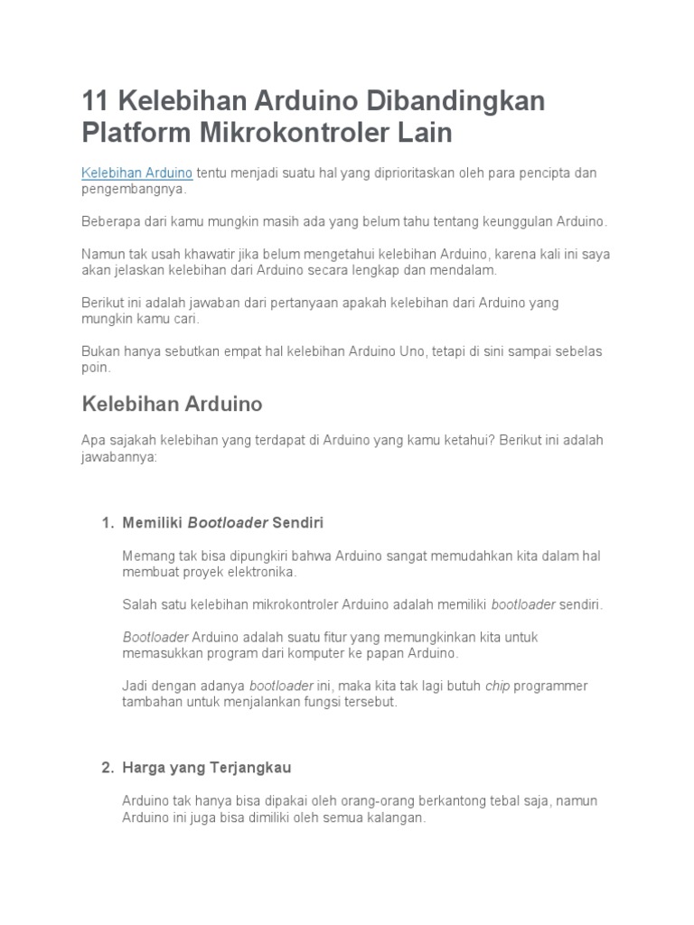 11 Kelebihan Arduino Dibandingkan Platform Mikrokontroler Lain | PDF