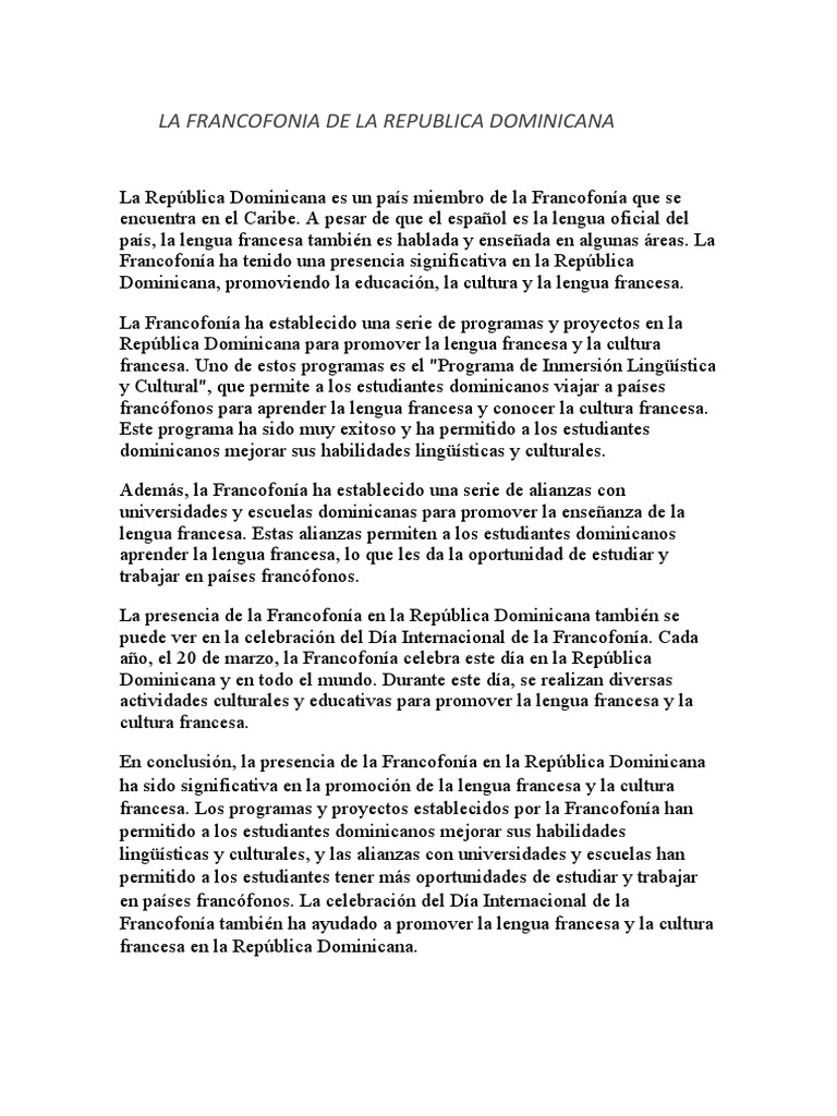 La Francofonia de La Republica Dominicana | PDF | Idioma francés | Francia
