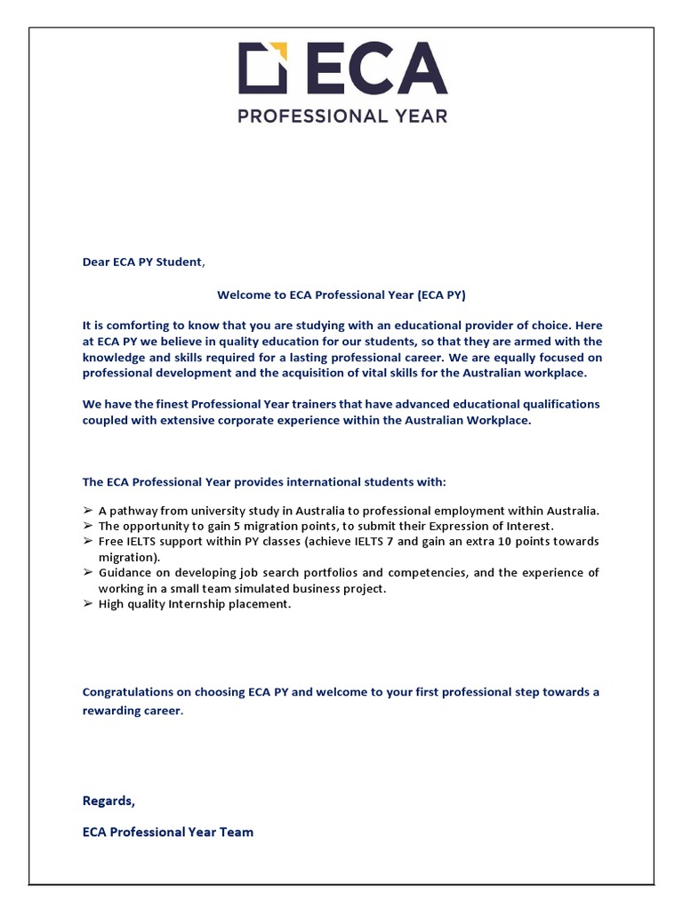ECA PY Welcome Letter AND 2. ECA RTO Guide For Students | PDF