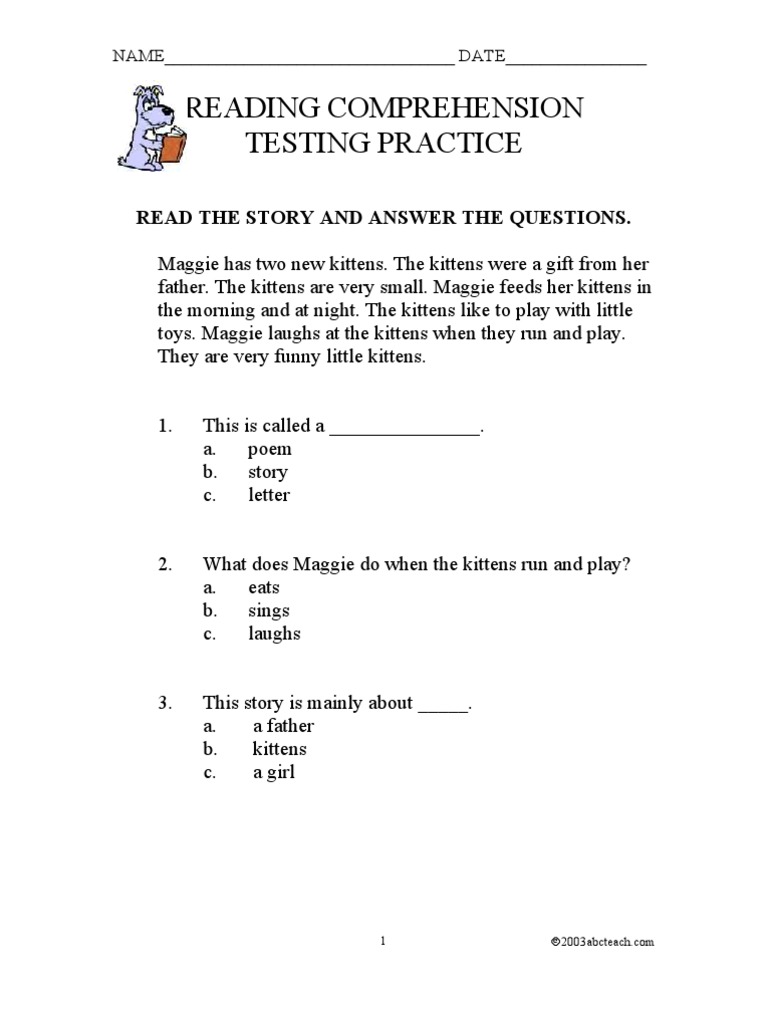 Reading Comp Practice Test Level 1 | PDF