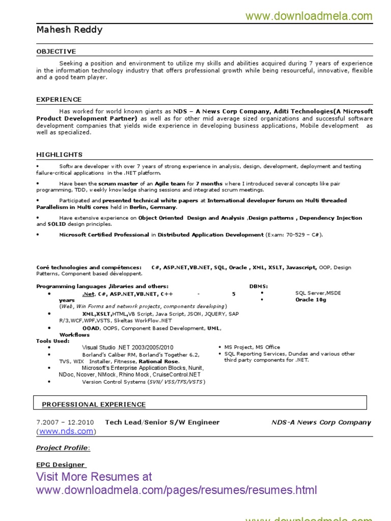 Senior .NET Developer Resume Overview | PDF | Microsoft Visual Studio ...