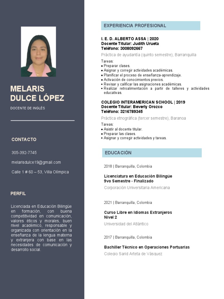 HV J Docencia - Melaris Dulce2 | PDF | Maestros | Aprendizaje