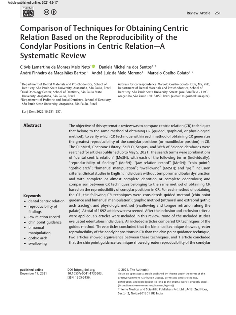 Centric Relation Techniques Comparison | PDF