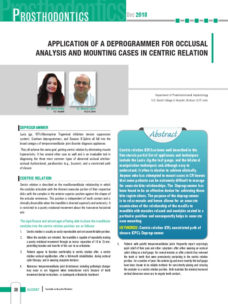 Deprogrammer Use in Prosthodontics | PDF | Science & Mathematics