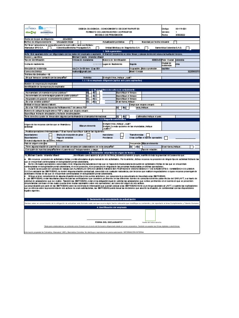 Formato Debida Diligencia | PDF | Finanzas y dinero