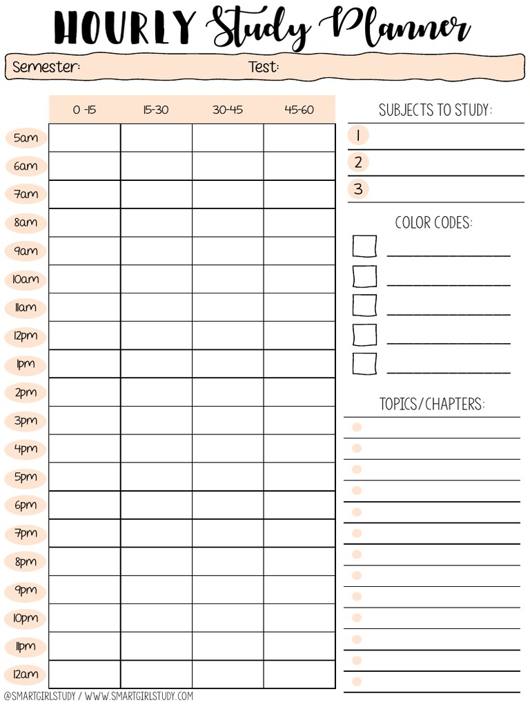 Hourly Study Planner | PDF